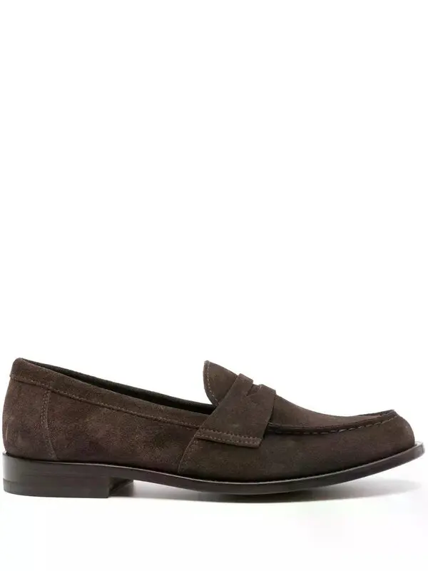 SCAROSSO Harper Suede Penny Loafers - Brown