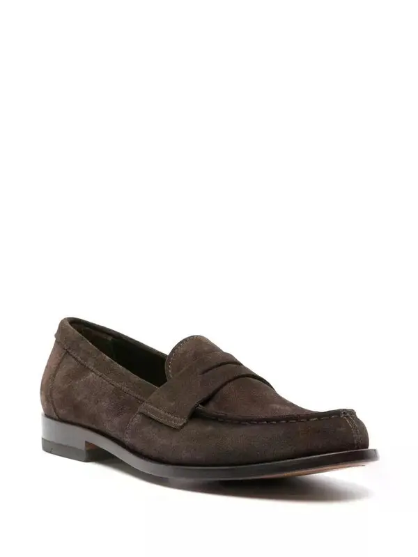 SCAROSSO Harper Suede Penny Loafers - Brown