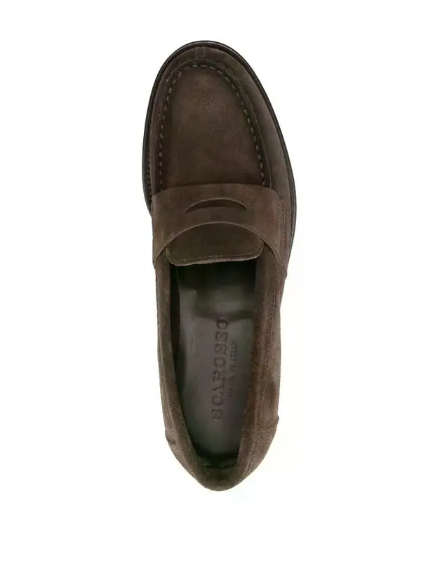 SCAROSSO Harper Suede Penny Loafers - Brown