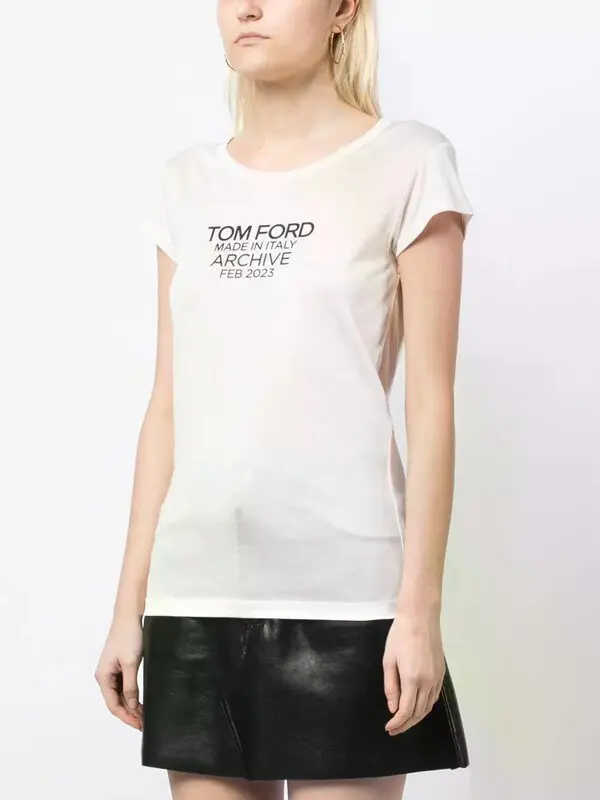 TOM FORD Logo-print Silk T-shirt - Neutrals