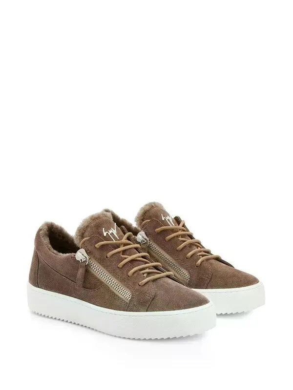 GIUSEPPE ZANOTTI Gail Sheepskin Trim Sneakers - Brown