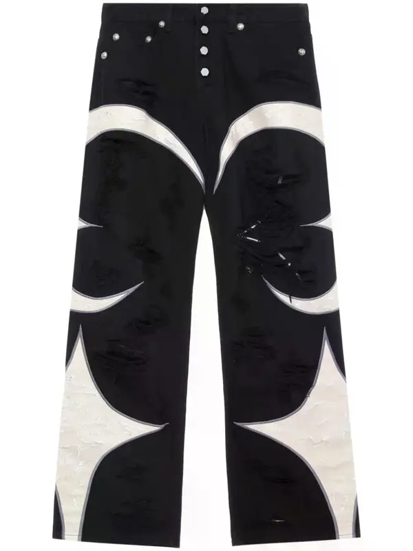 THUG CLUB Ripped Straight-leg Trousers - Black