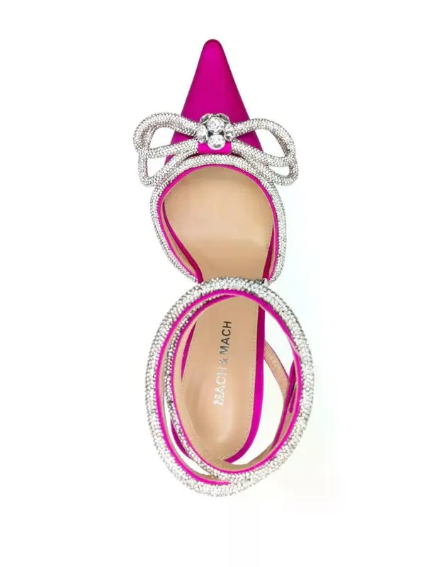 Mach & Mach Double Bow 105mm Satin Pumps - Pink