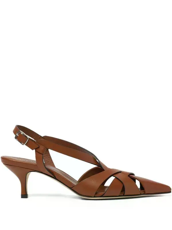 SCAROSSO 55mm Clio Cross-strap Kitten Heels - Brown