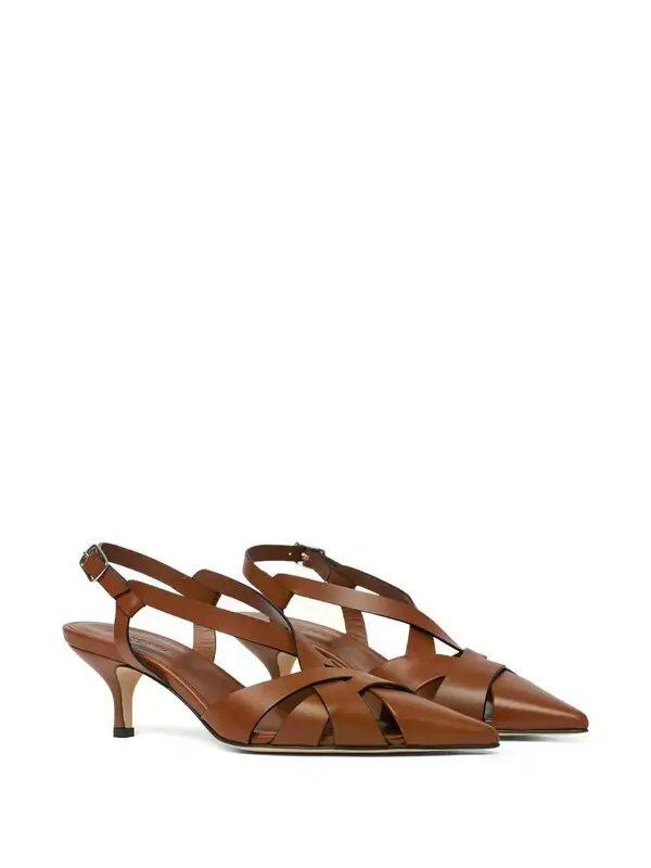 SCAROSSO 55mm Clio Cross-strap Kitten Heels - Brown