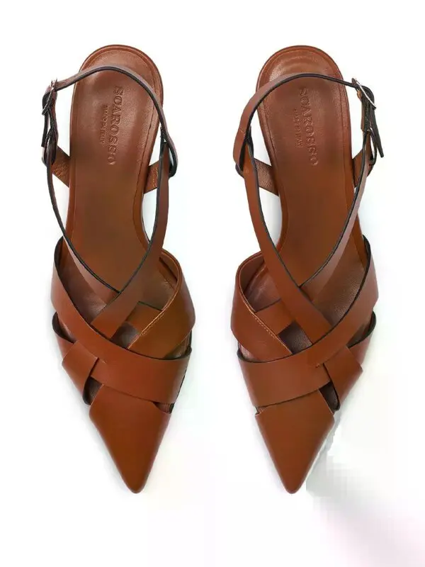 SCAROSSO 55mm Clio Cross-strap Kitten Heels - Brown