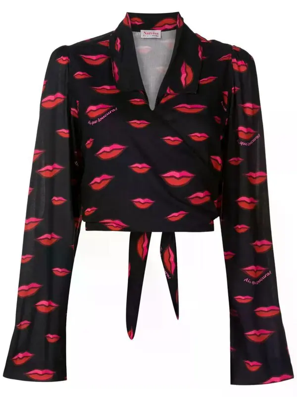 AMIR SLAMA Lips-print Long-sleeved Shirt - Black