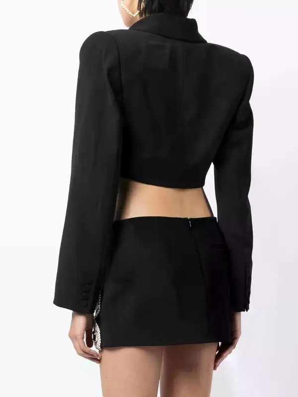 AREA Butterfly Embroidered Cropped Blazer - Black