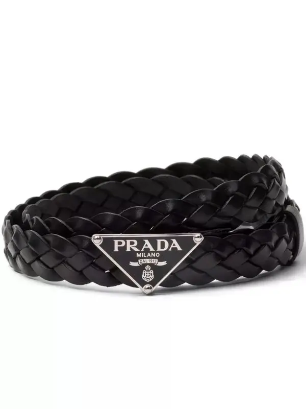 Prada Braided Leather Belt With Enamel Triangle Logo