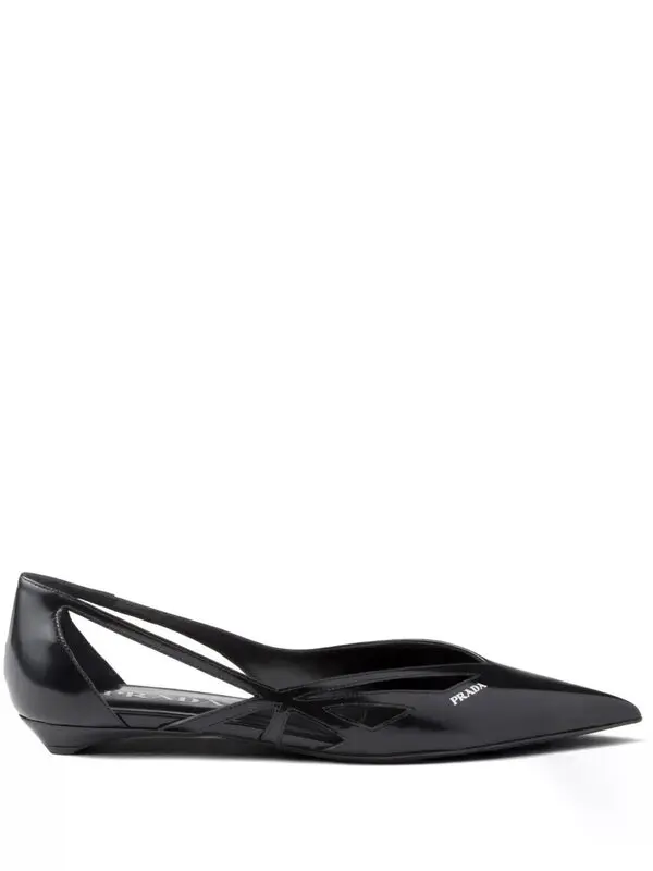 Prada Leather Cut-out Ballerinas - Black