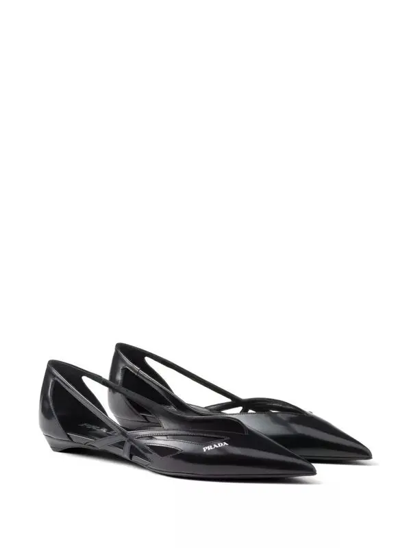 Prada Leather Cut-out Ballerinas - Black