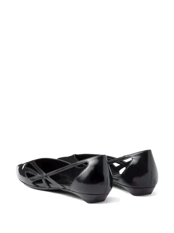 Prada Leather Cut-out Ballerinas - Black