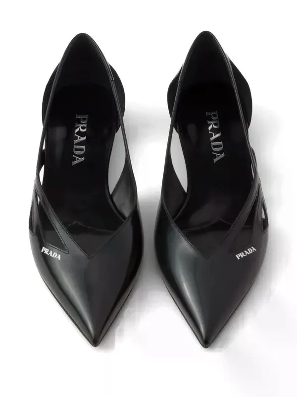 Prada Leather Cut-out Ballerinas - Black