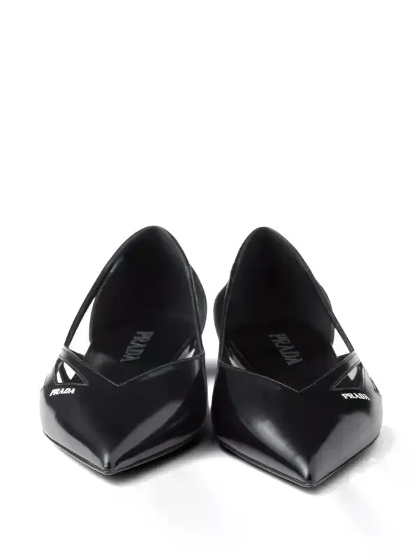 Prada Leather Cut-out Ballerinas - Black
