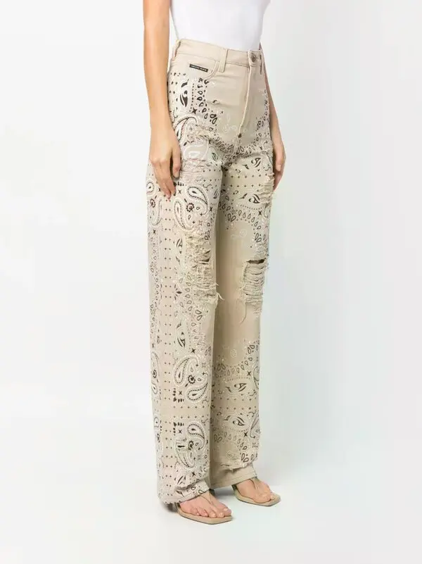 Philipp Plein Paisley-print Cotton Jeans - Neutrals