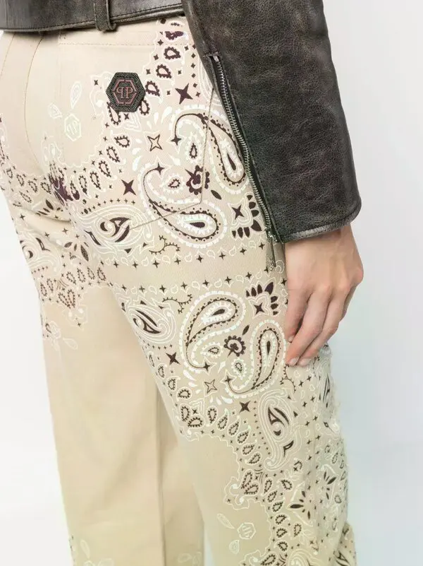 Philipp Plein Paisley-print Cotton Jeans - Neutrals