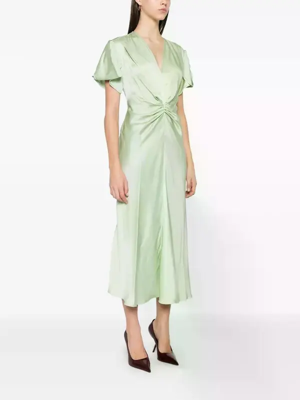 Victoria Beckham Gathered V-neck Midi Dress