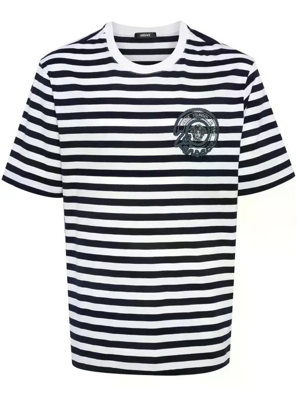 Versace Medusa-embroidered Striped T-shirt - Blue