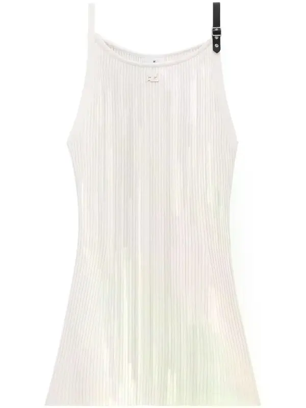 COURREGES Buckle-strap Ribbed-knit Dress - Neutrals