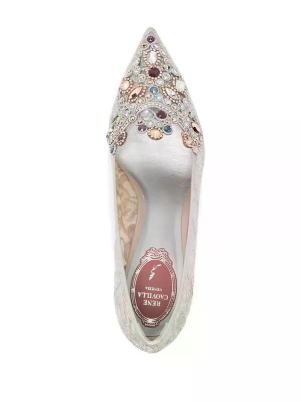 Rene Caovilla Cinderella Crystal Kitten-heel Pumps