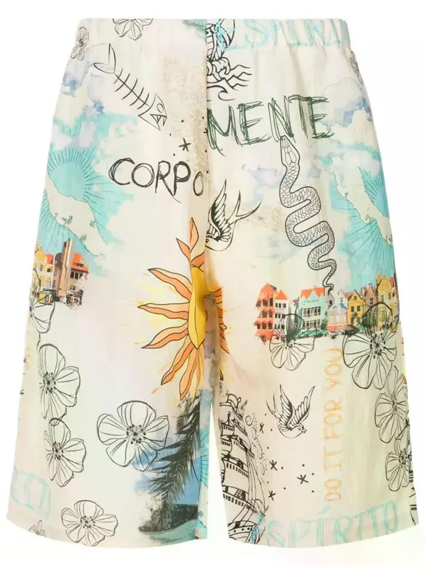 AMIR SLAMA Graphic-print Elastic-waist Shorts - Neutrals