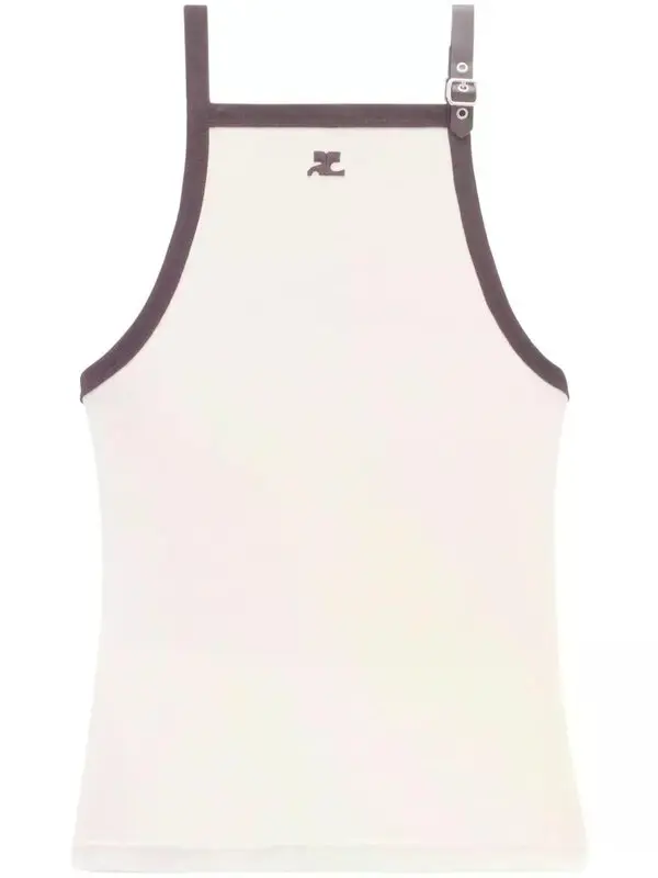 COURREGES Buckle-detail Cotton Tank Top - Neutrals