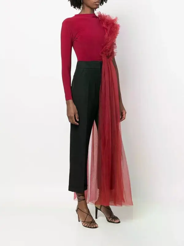 Alchemy Fashions Ruched One-shoulder Tulle Jersey Top