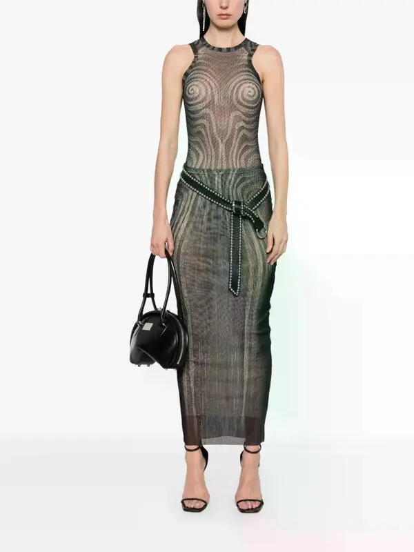JEAN PAUL GAULTIER Spiral Mesh Maxi Skirt