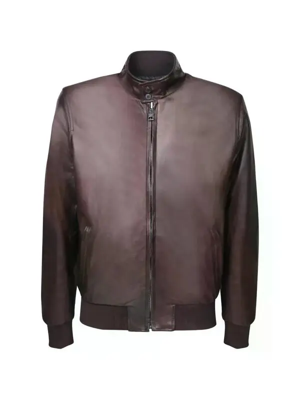 DELL'OGLIO Reversible Leather Bomber Jacket - Brown