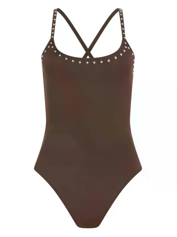 LET'S SWIM Studded One-piece Swimsuit - Brown