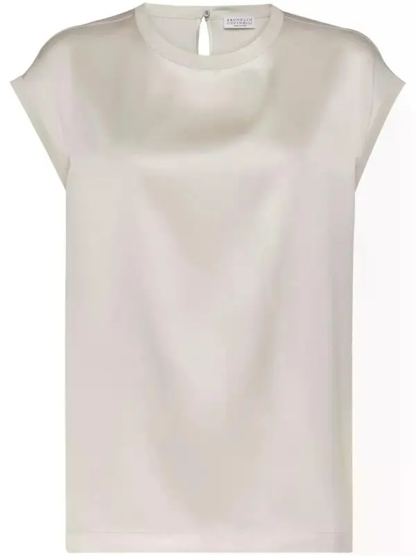 Brunello Cucinelli Cap-sleeve Satin Blouse