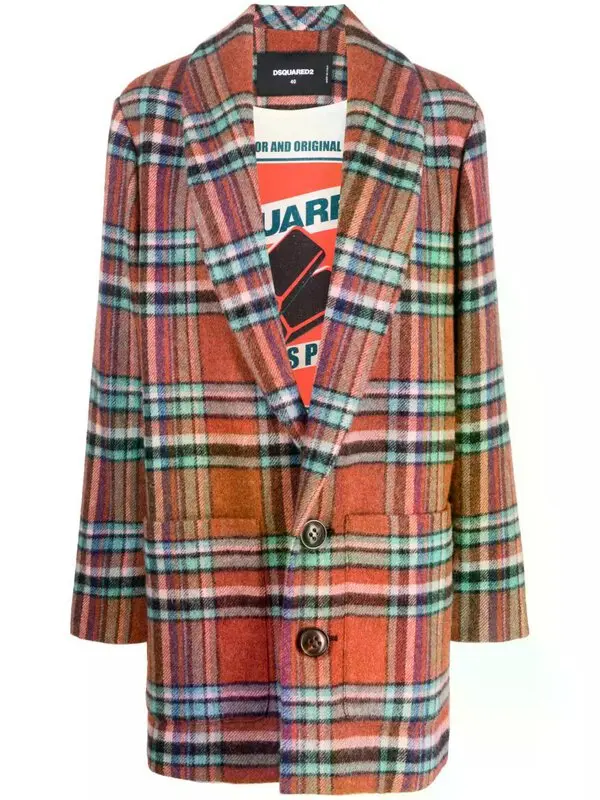 Dsquared2 Check-pattern Single-breasted Wool Coat