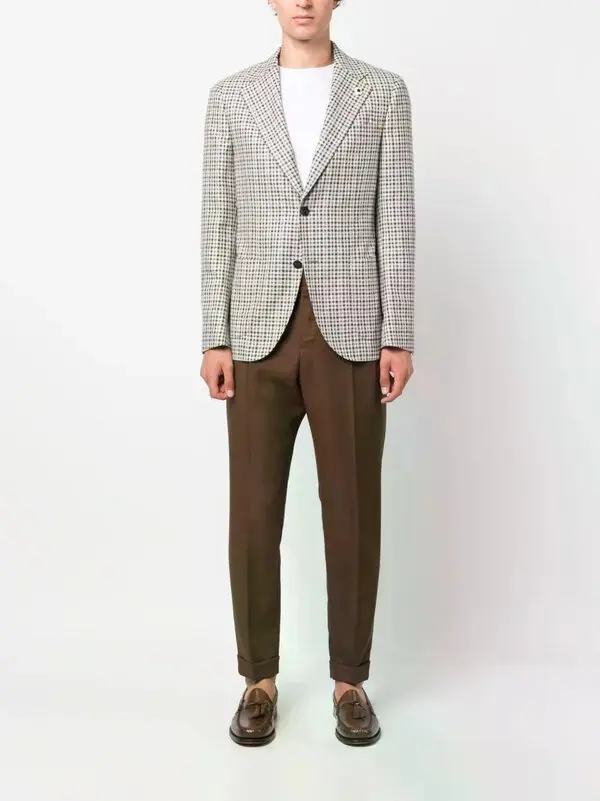 LARDINI Single Breasted Wool-blend Blazer - Neutrals