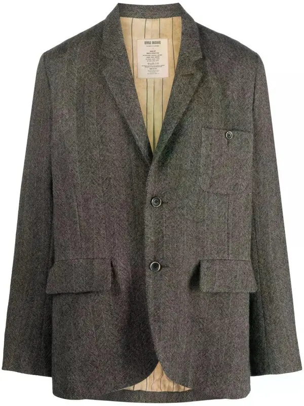 UMA WANG Herringbone-pattern Single-breasted Blazer - Neutrals