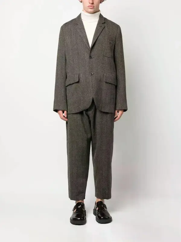 UMA WANG Herringbone-pattern Single-breasted Blazer - Neutrals