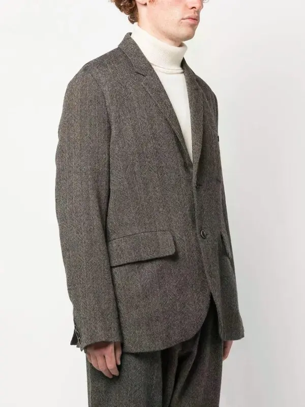 UMA WANG Herringbone-pattern Single-breasted Blazer - Neutrals