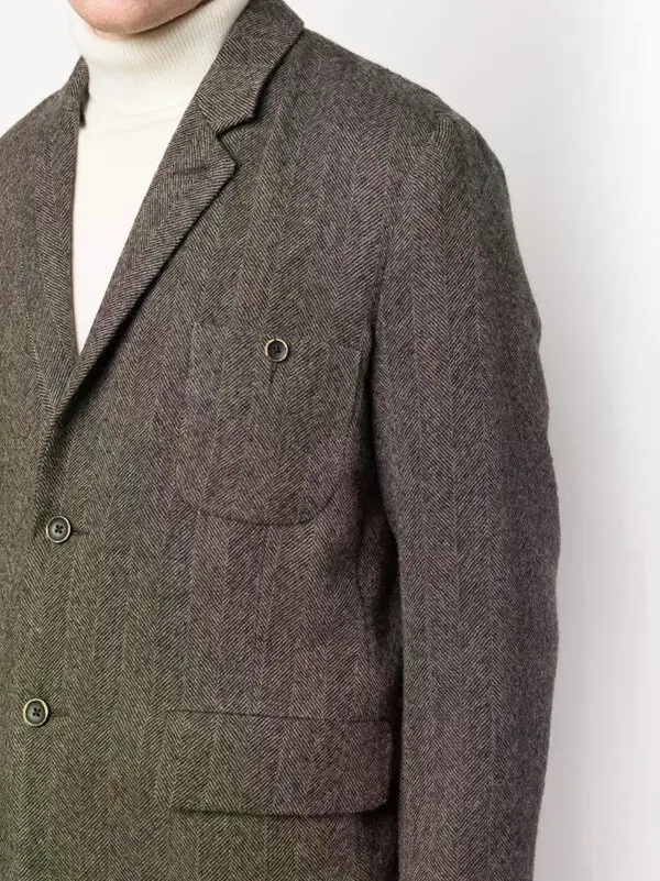 UMA WANG Herringbone-pattern Single-breasted Blazer - Neutrals