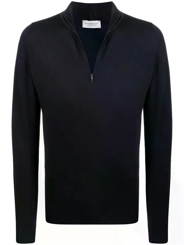 John Smedley Half Zip Knitted Jumper - Blue