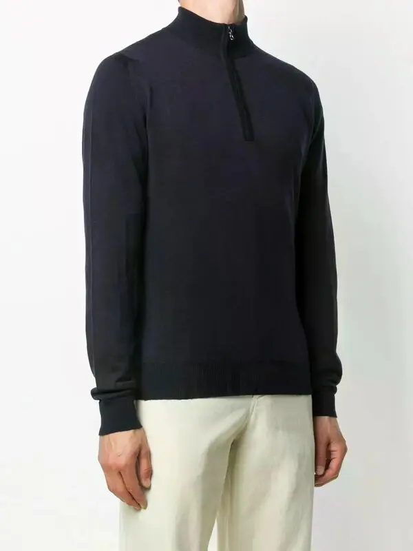 John Smedley Half Zip Knitted Jumper - Blue