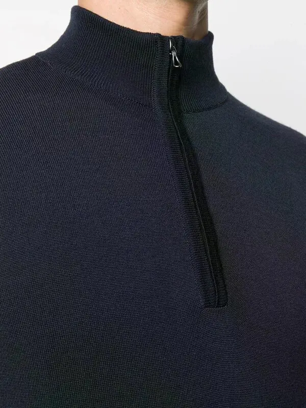 John Smedley Half Zip Knitted Jumper - Blue