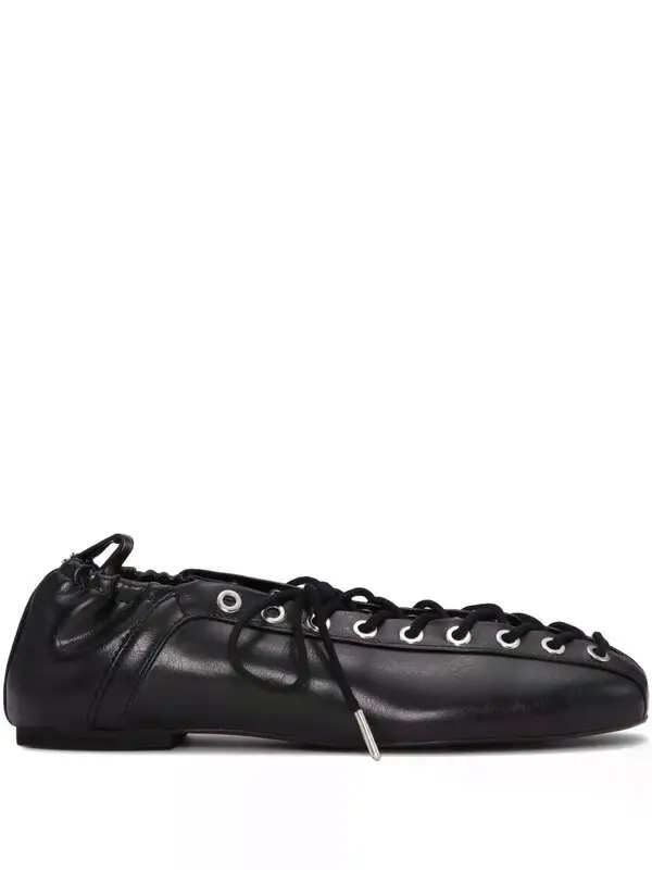 GANNI Eyelet-embellished Lace-up Ballet Flats - Black