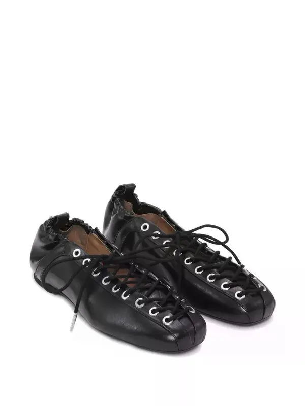 GANNI Eyelet-embellished Lace-up Ballet Flats - Black