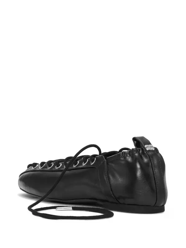 GANNI Eyelet-embellished Lace-up Ballet Flats - Black
