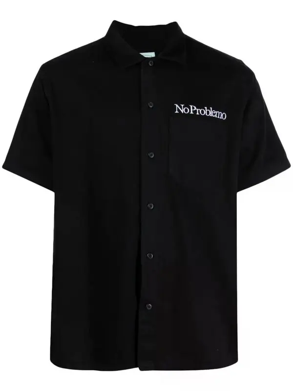 Aries Slogan-embroidered Cotton Shirt