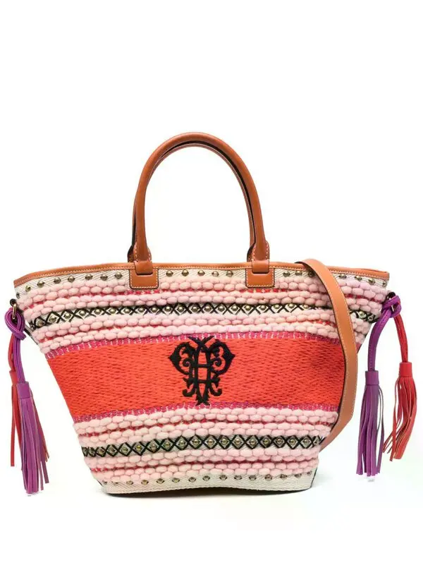 Emilio Pucci Embroidered Logo Striped Tote Bag