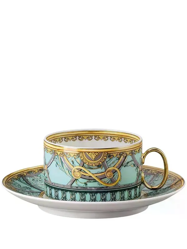 Versace Scala Del Palazzo Teacup And Saucers - Green