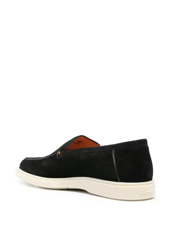Santoni Contrast-stitching Suede Loafers - Black