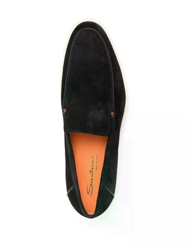 Santoni Contrast-stitching Suede Loafers - Black