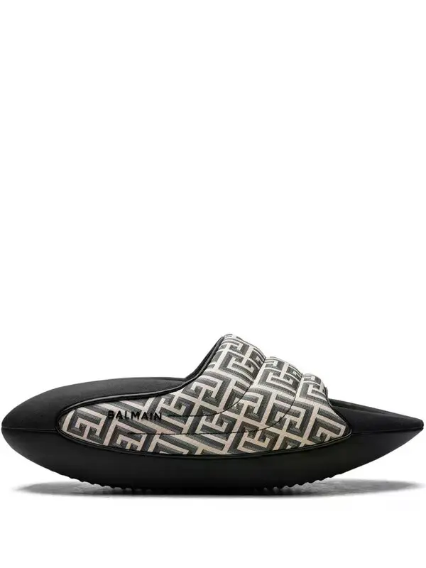 Balmain Padded Monogram Print Slides
