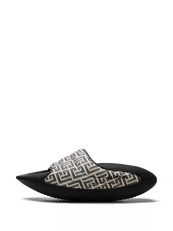 Balmain Padded Monogram Print Slides